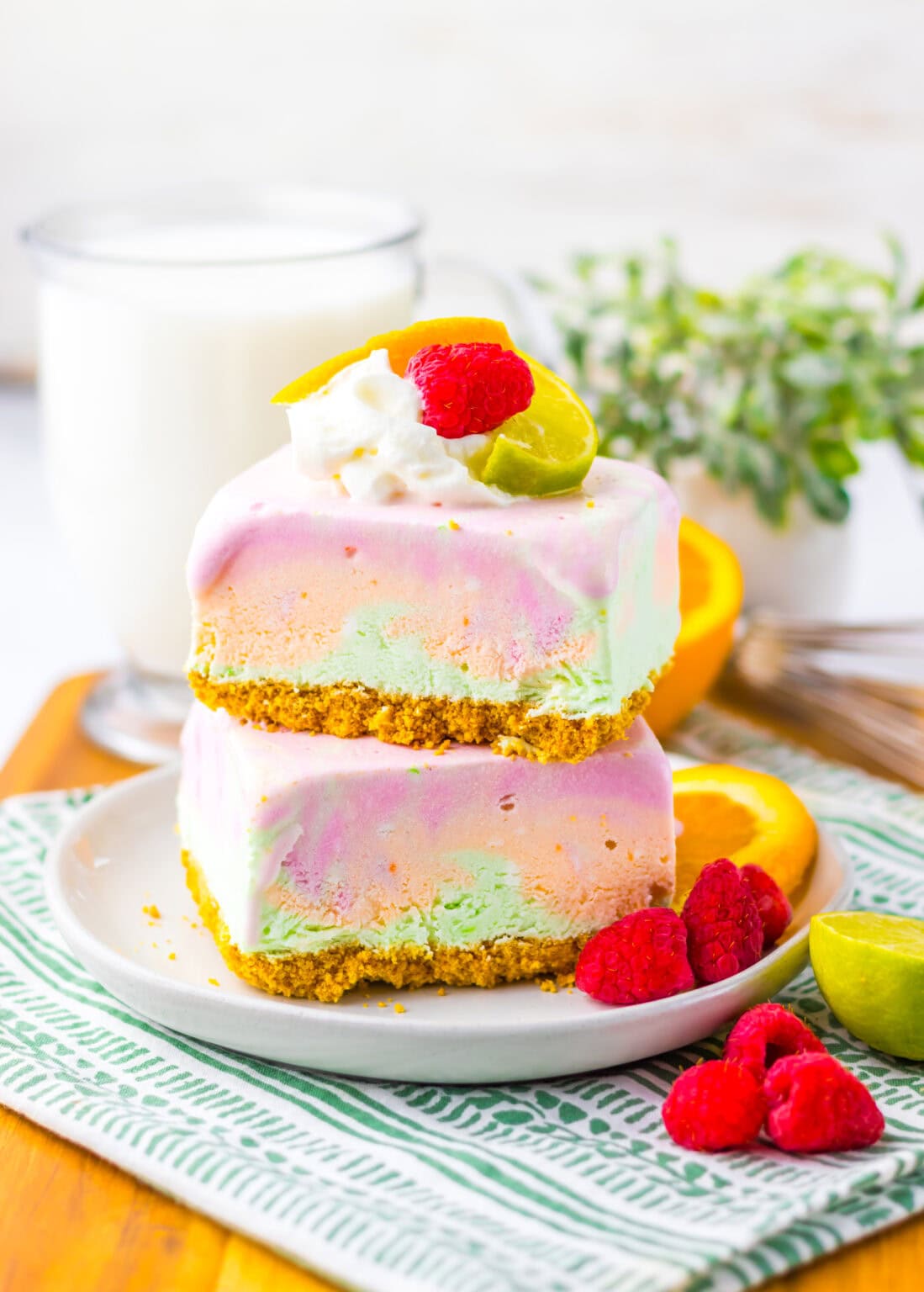 No Bake Rainbow Sherbet Bars - Bite-Sized Bash