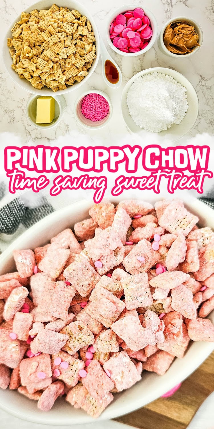 Pink Puppy Chow Snack Mix - Bite-Sized Bash
