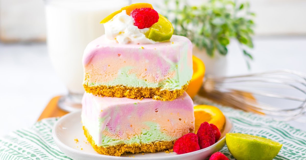 No-Bake Rainbow Sherbet Bars - Bite-Sized Bash
