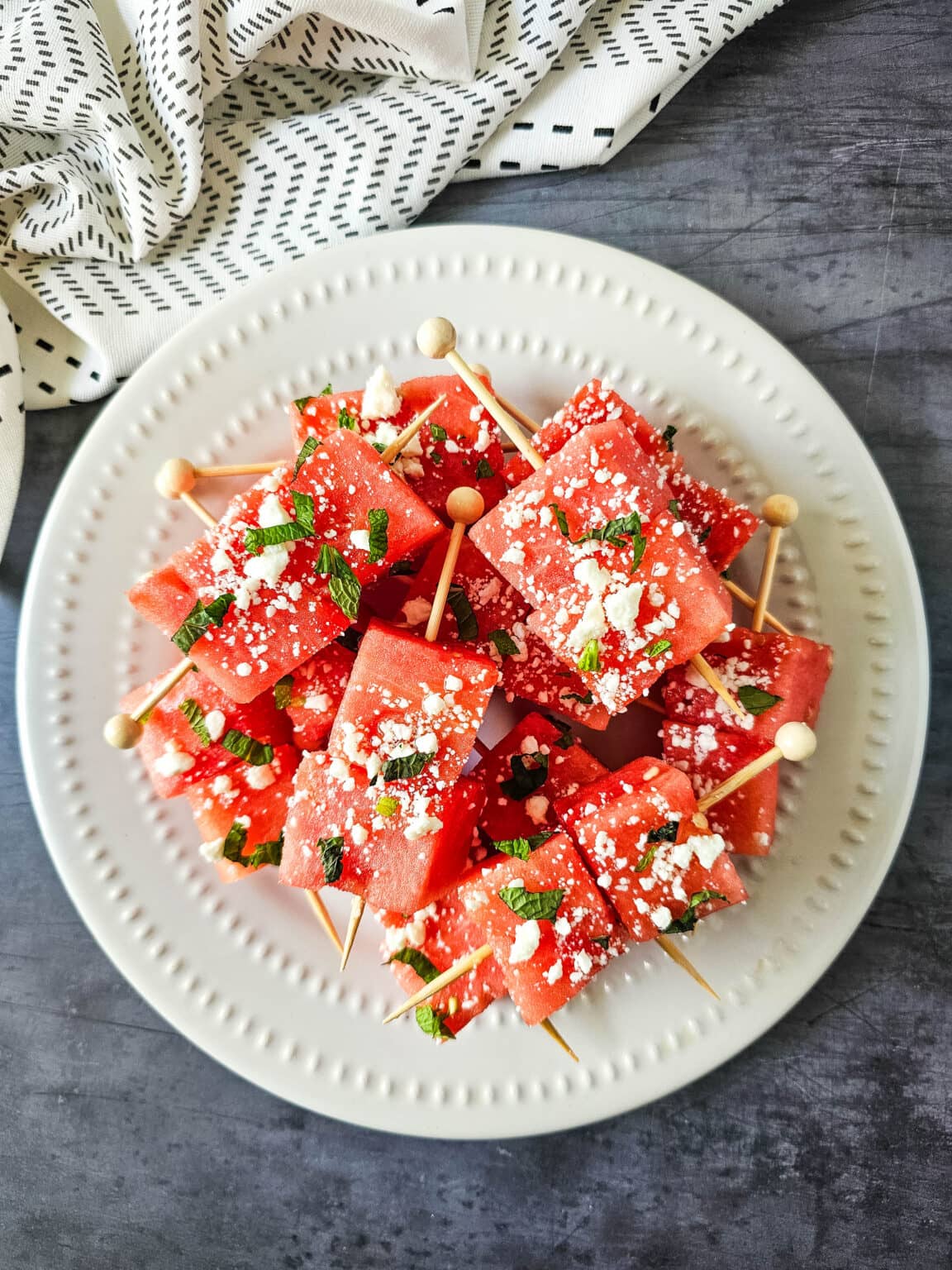 Watermelon Feta Skewers - Bite-Sized Bash