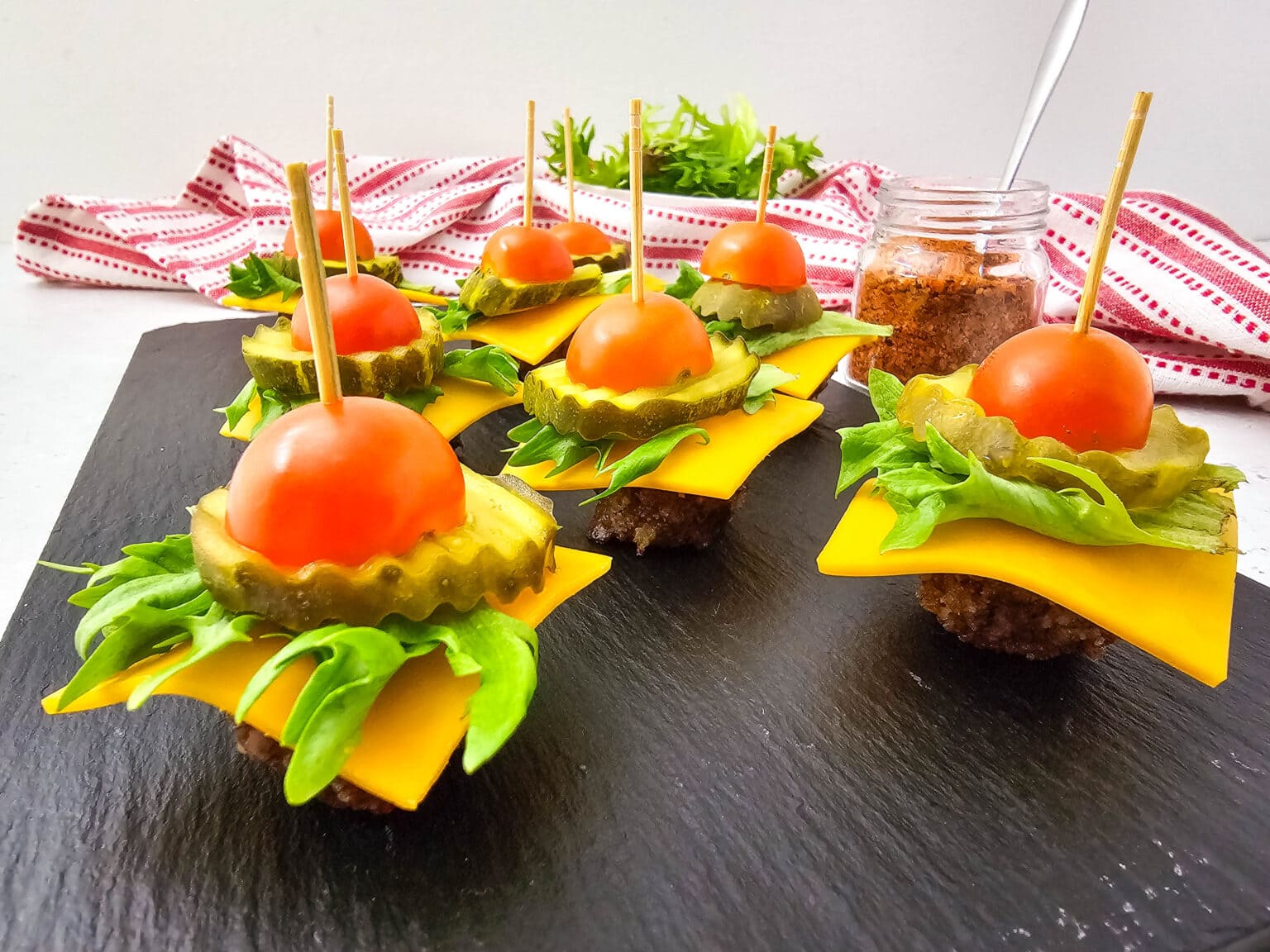 Mini Cheeseburger Bites on Toothpicks - Bite-Sized Bash