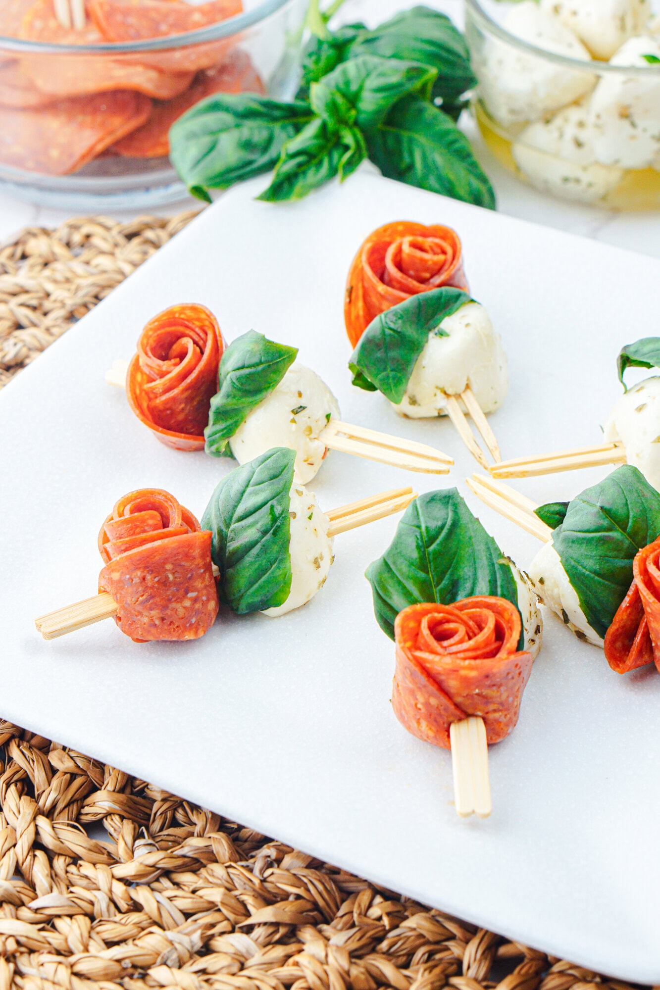3-Ingredient Pepperoni Rose Skewers - Bite-Sized Bash