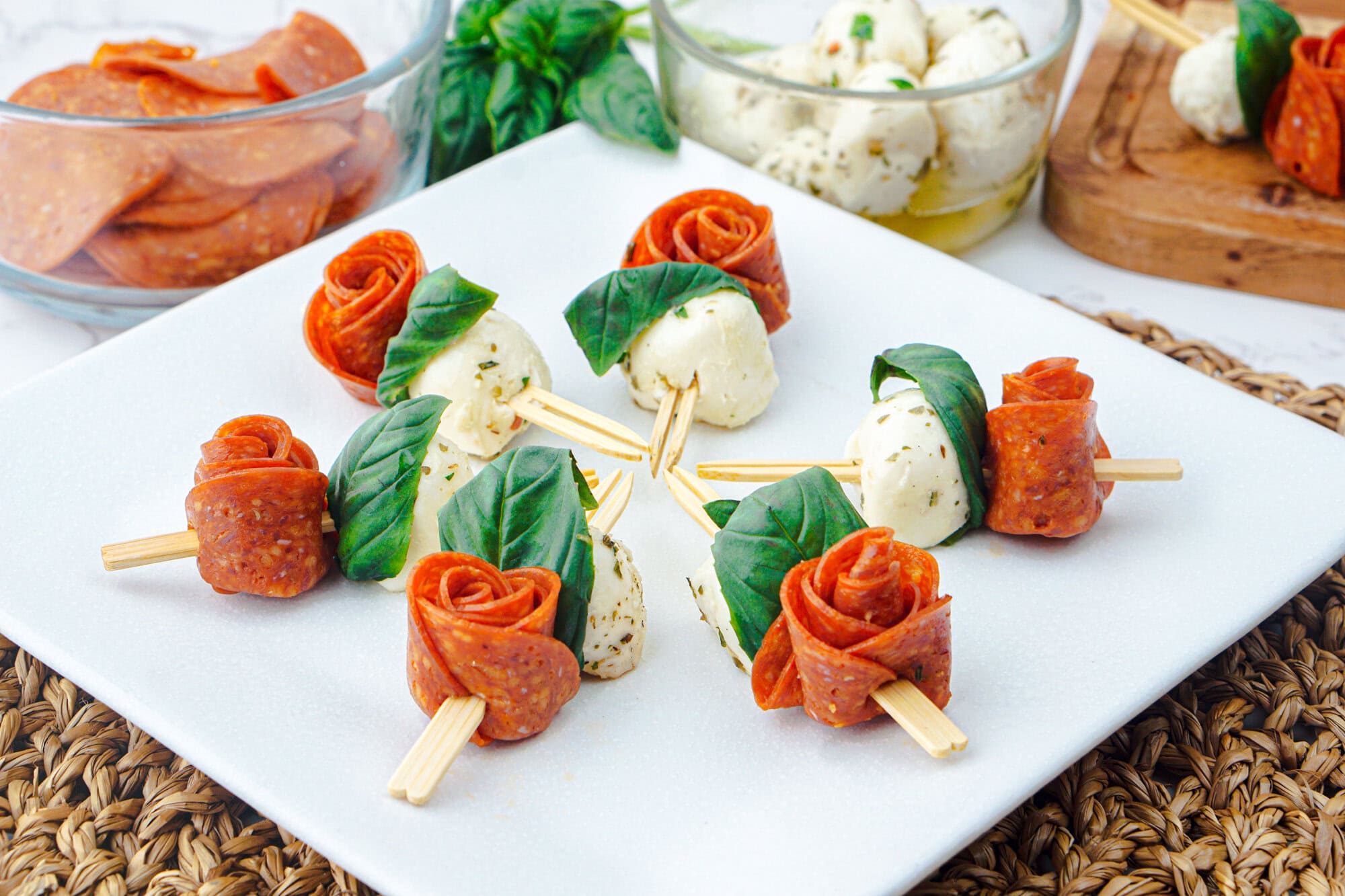 3-Ingredient Pepperoni Rose Skewers - Bite-Sized Bash