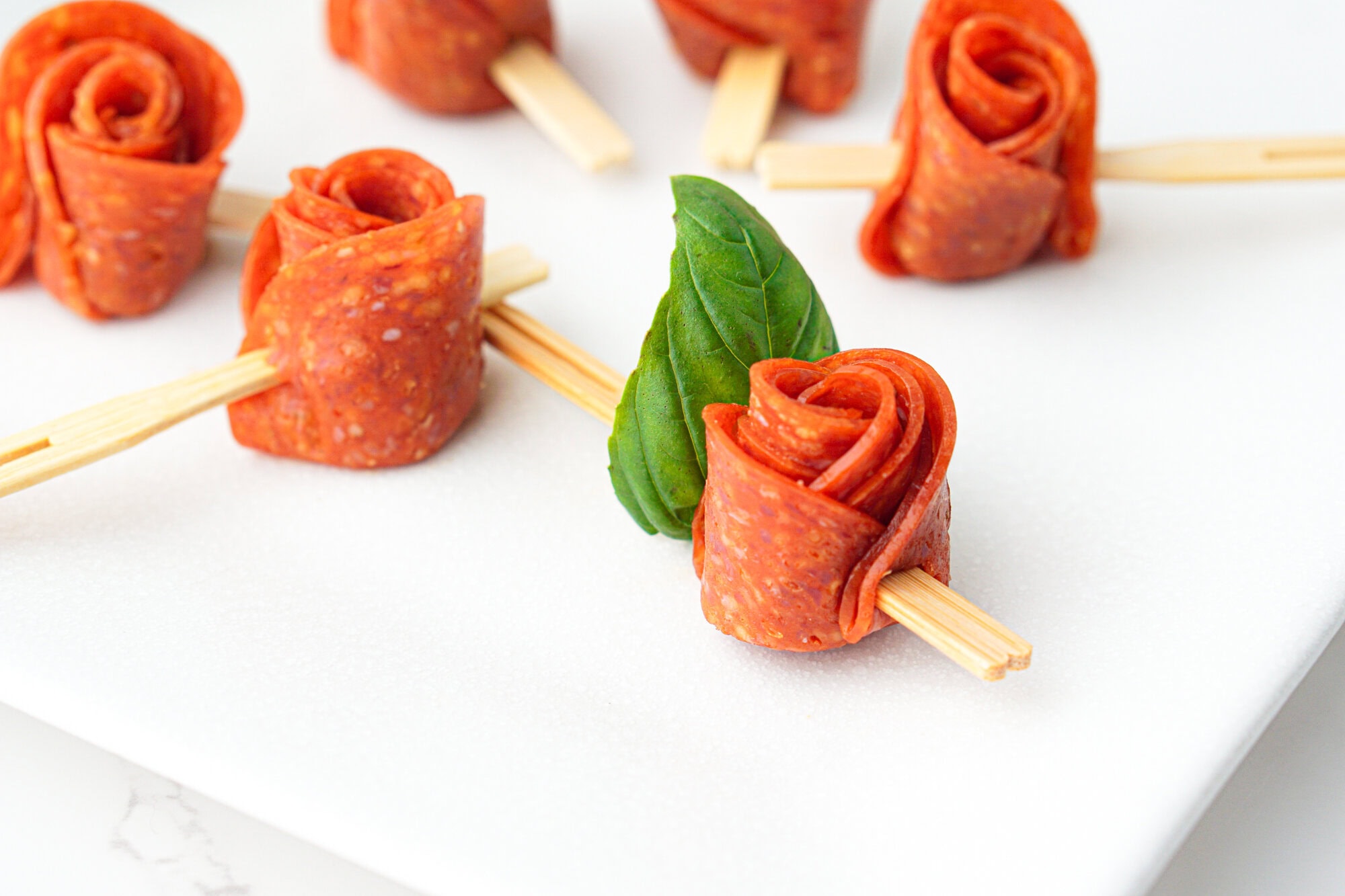 3-Ingredient Pepperoni Rose Skewers - Bite-Sized Bash