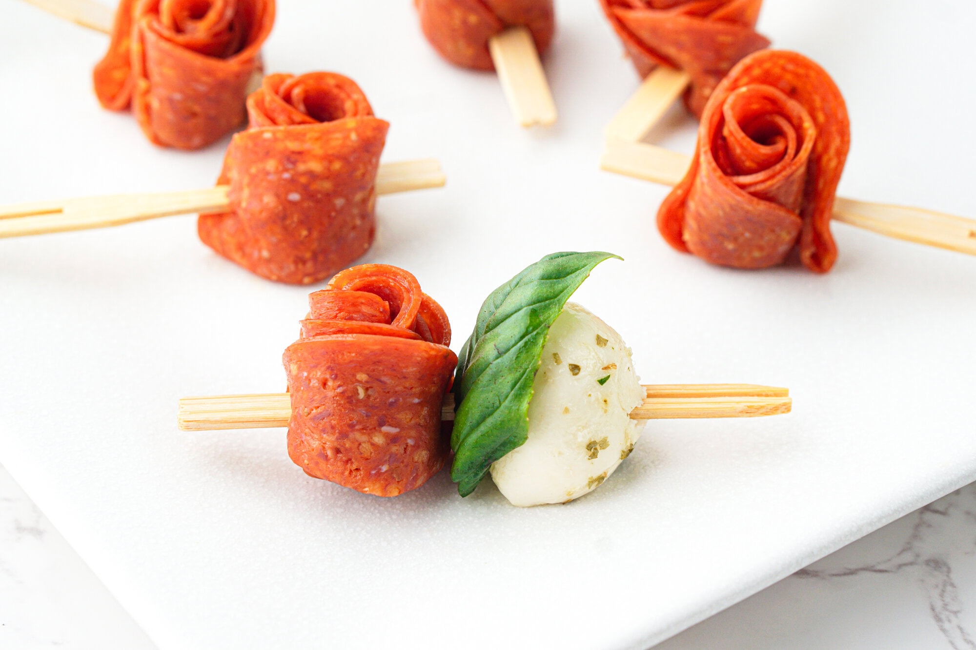 3-Ingredient Pepperoni Rose Skewers - Bite-Sized Bash