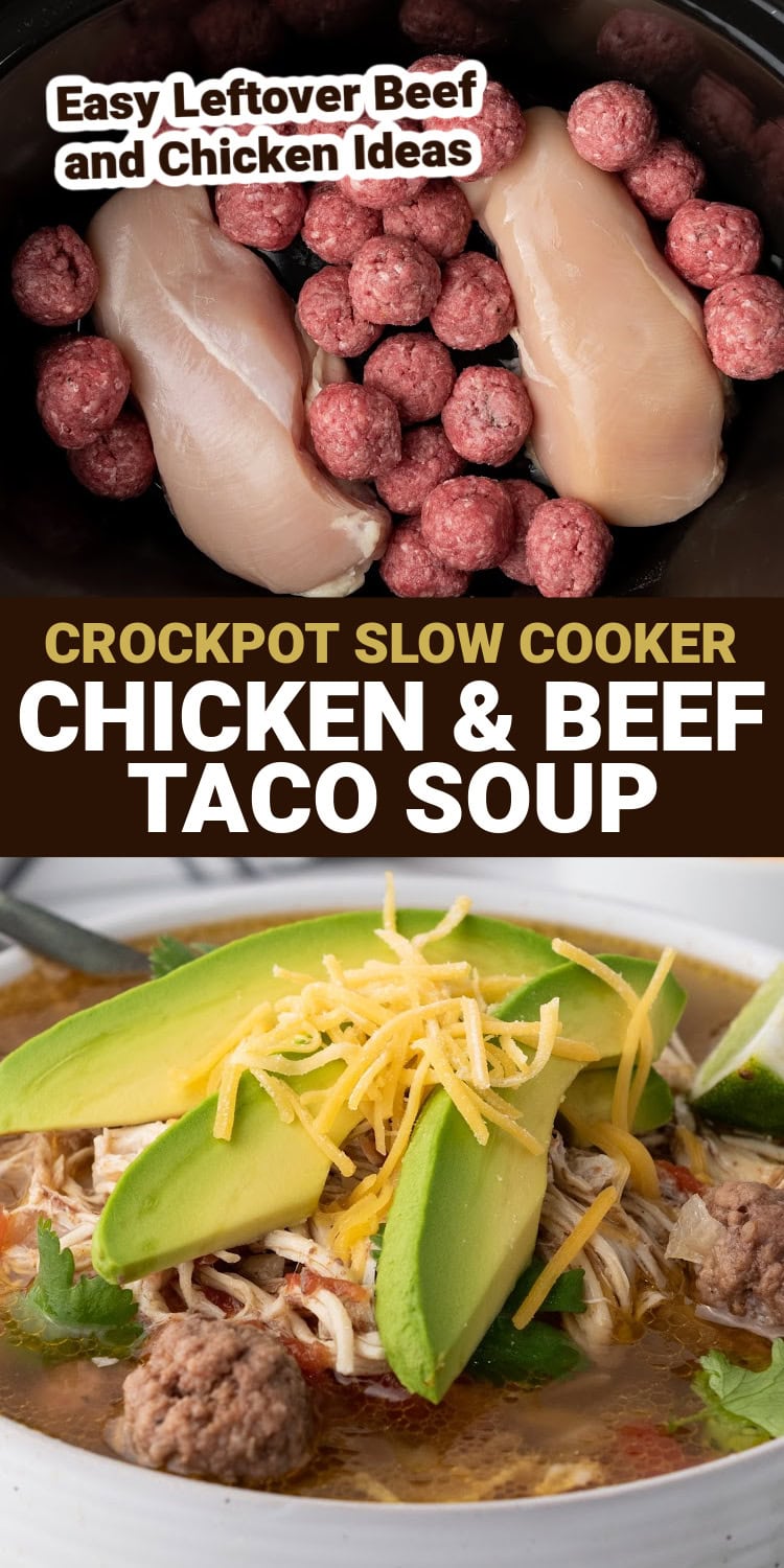 Slow Cooker Chicken and Beef Taco Soup - Bite-Sized Bash