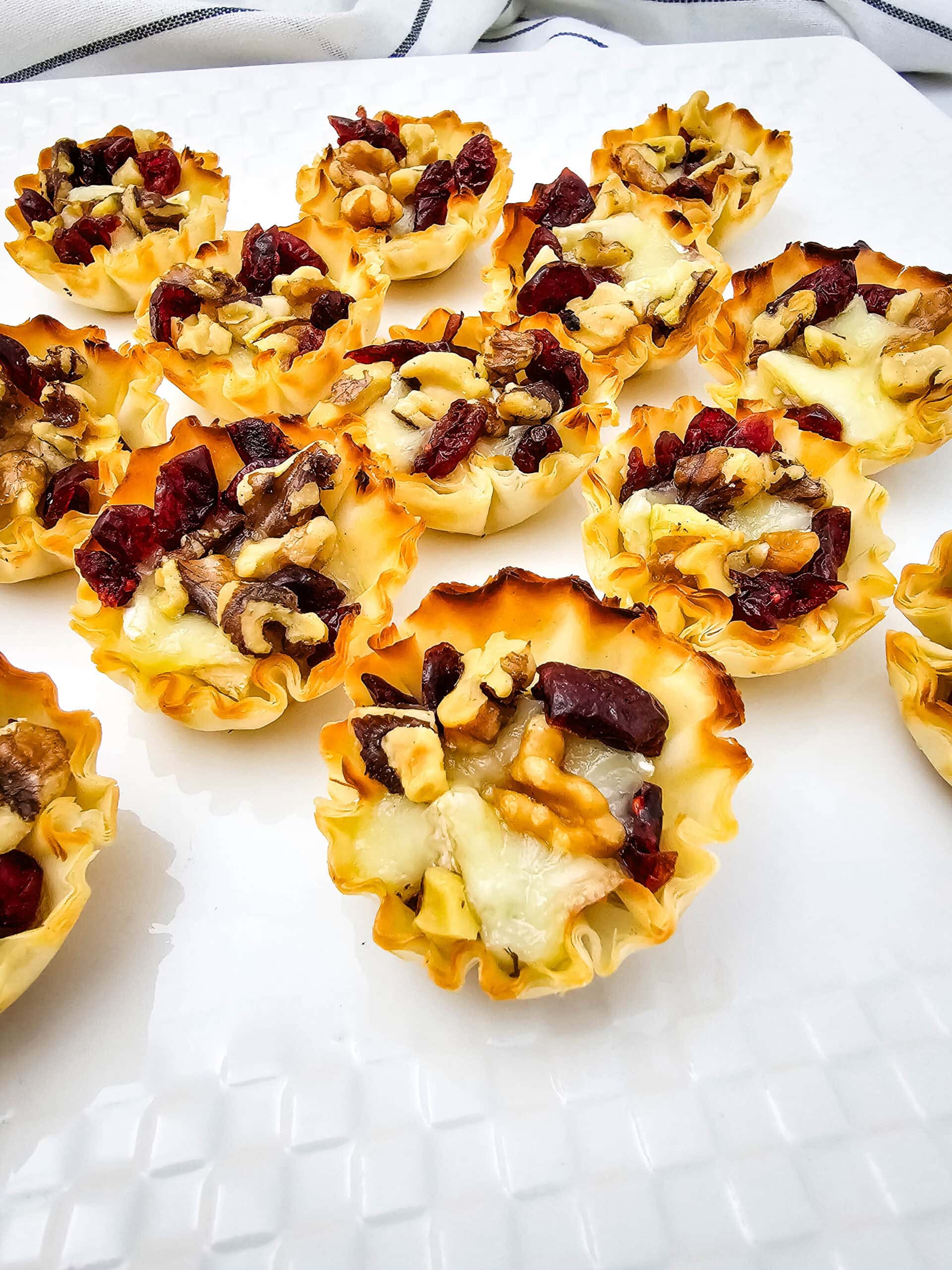 Baked Cranberry and Walnut Brie Bites in Phyllo Shells - Bite-Sized Bash