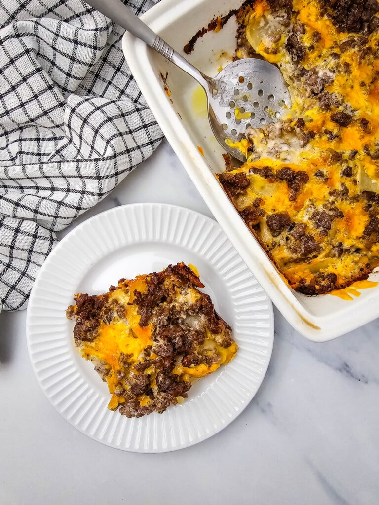 Cheesy Hamburger Potato Casserole - Bite-Sized Bash