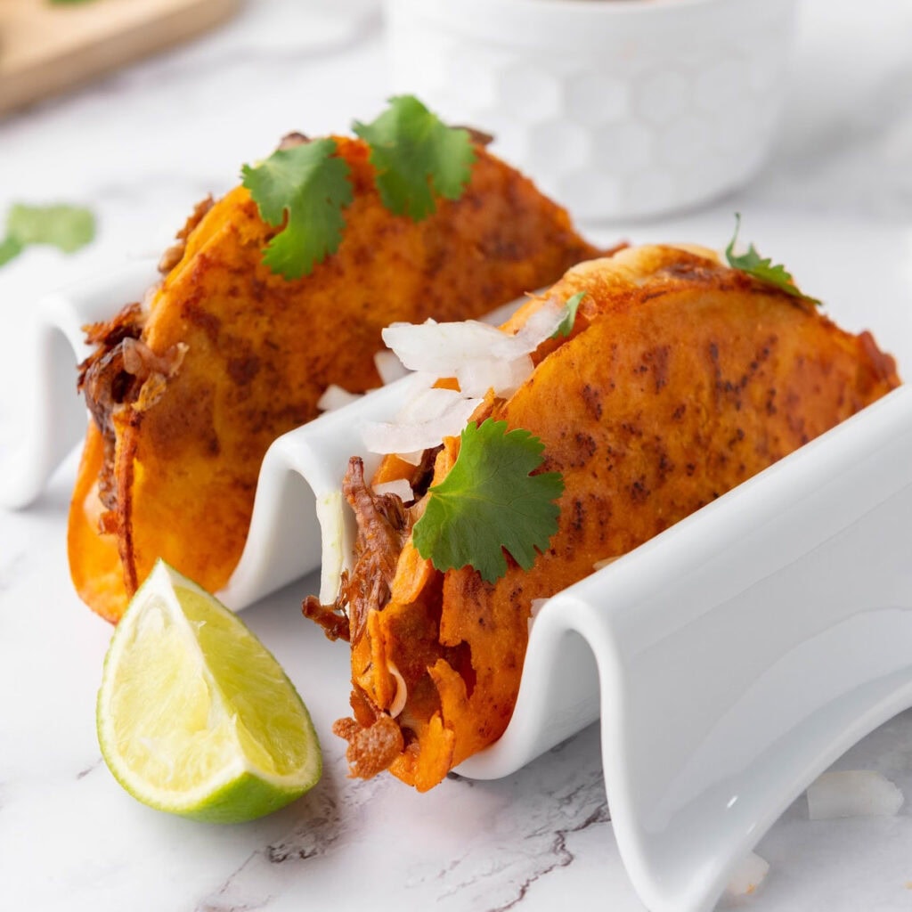 Quesabirria Mexican Tacos with Consommé - Bite-Sized Bash