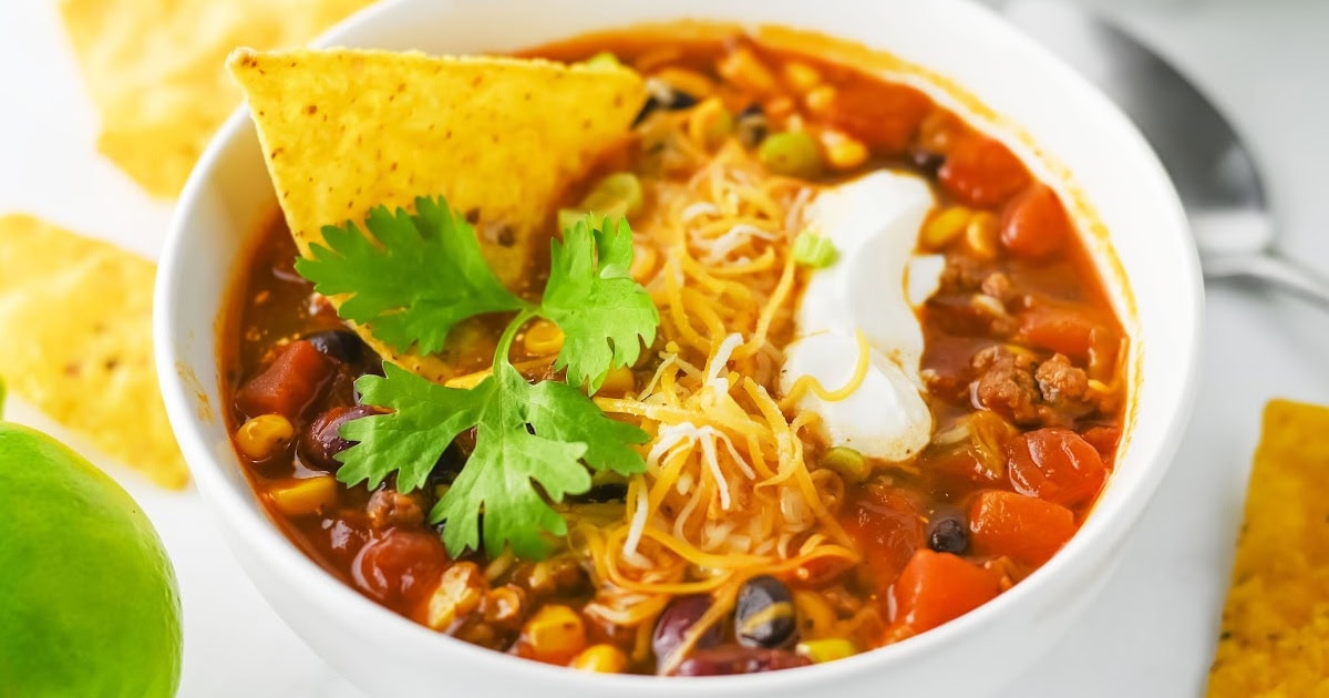 One-Pot Beef Taco Soup with Beans - Bite-Sized Bash