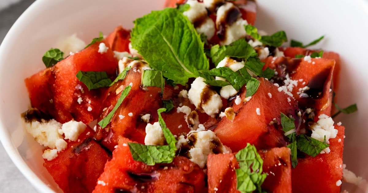 Watermelon Feta Salad with Balsamic Glaze - Bite-Sized Bash